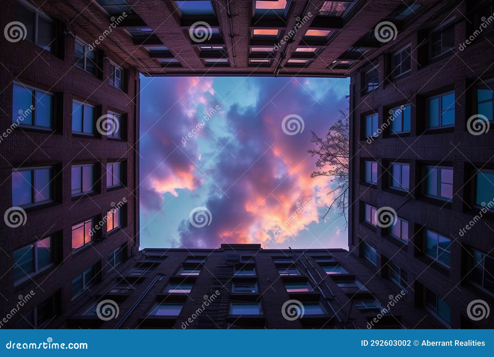 A View of the Sky from Inside an Apartment Building Stock Illustration ...