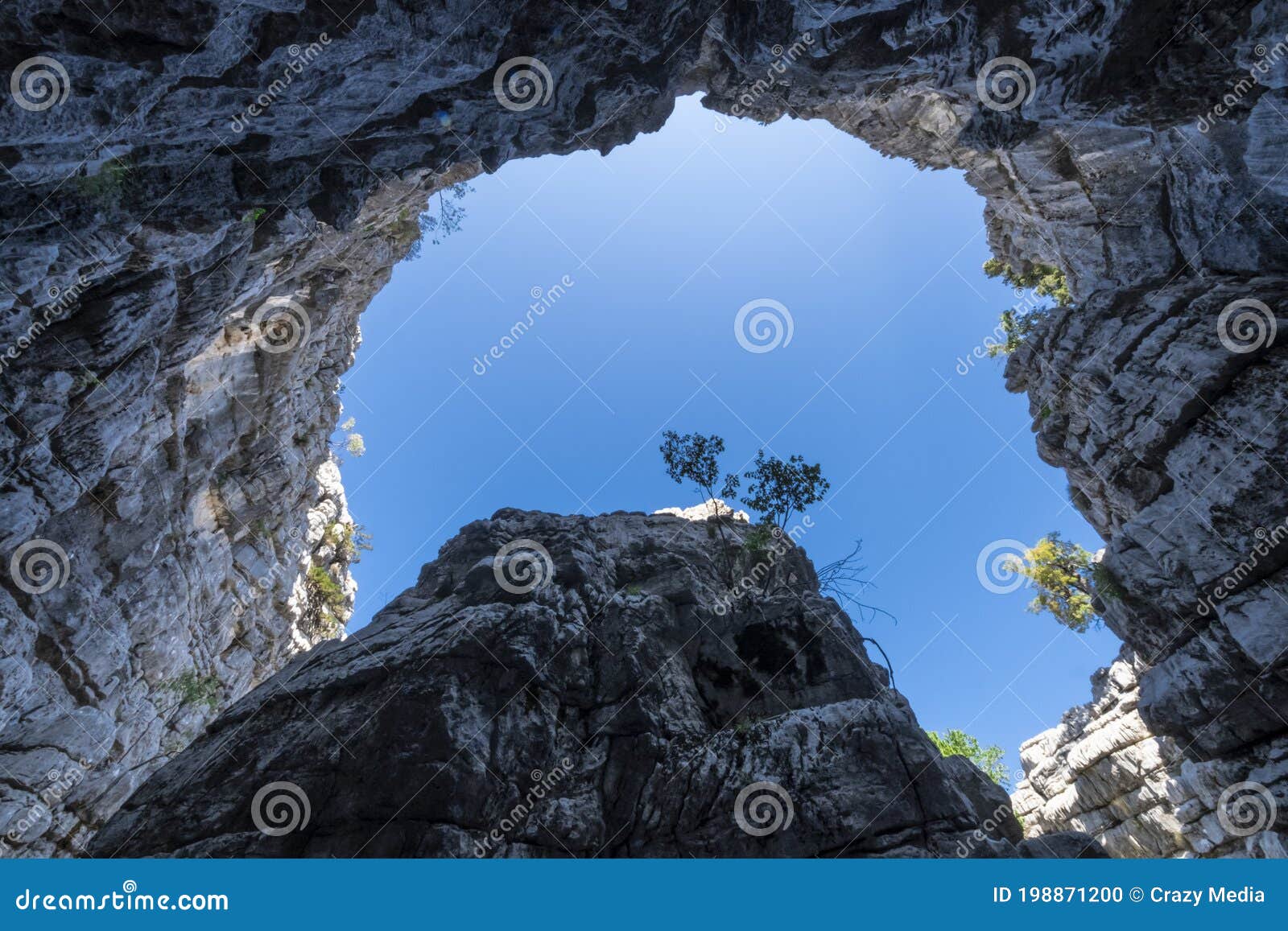 View of the Sky through Snow Pits in the Mountains Stock Photo - Image ...