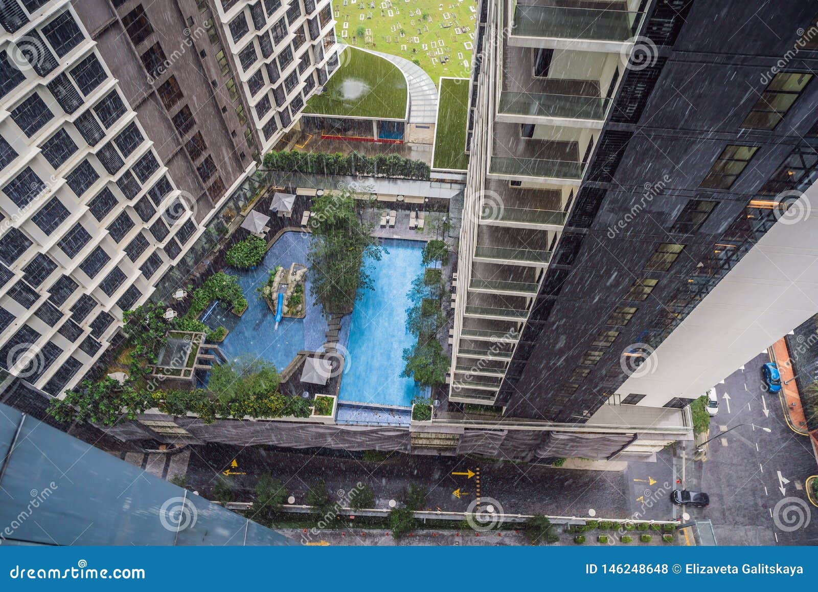 View from the Skyscraper at Rain and Pool Stock Photo - Image of ...