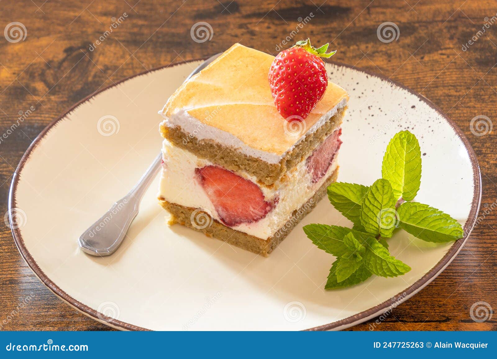 Slice of Strawberry Cake on a Plate Stock Image - Image of cookie ...
