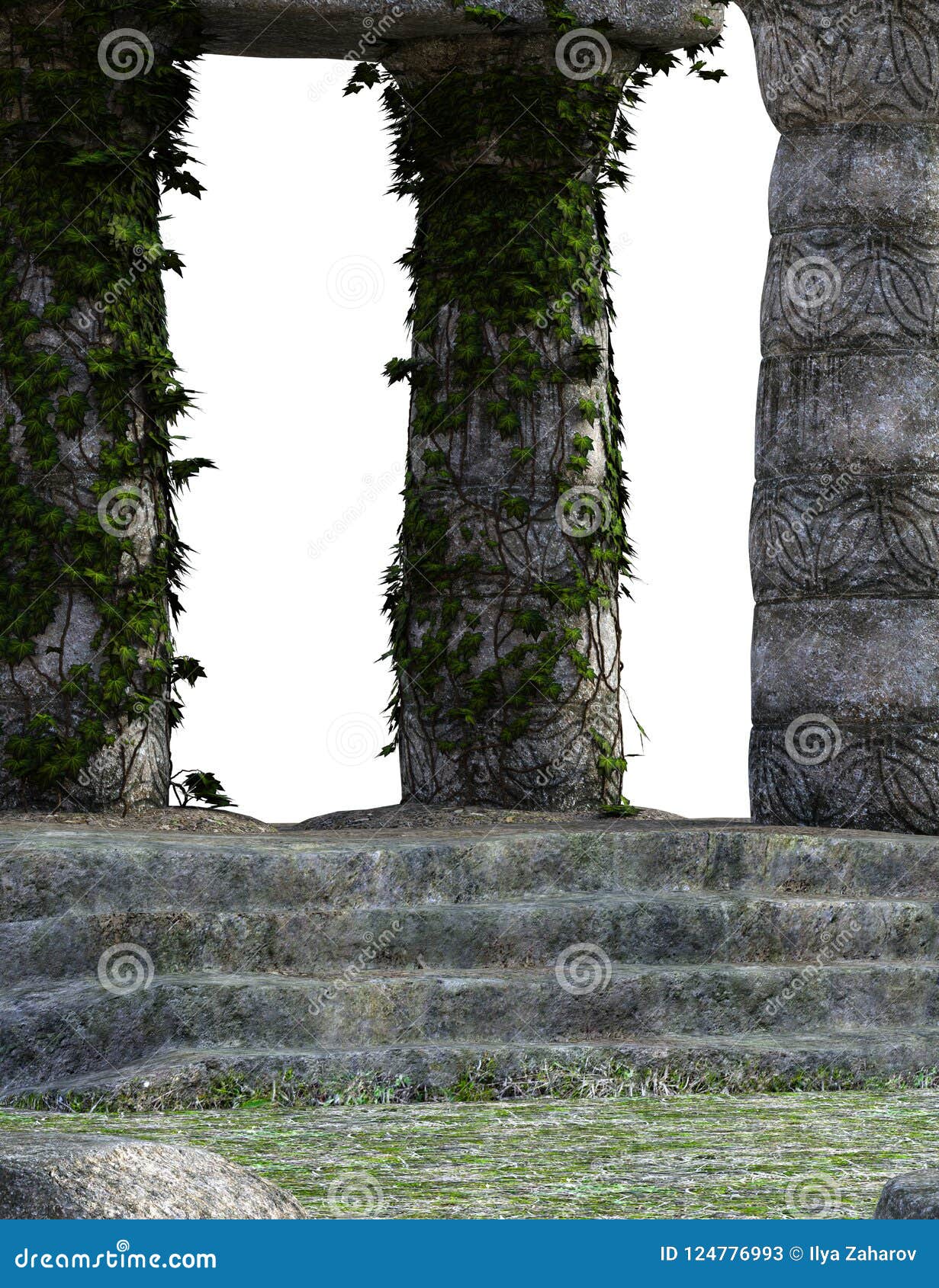 A View of a Small Ancient Monument, a Column Covered with Leaves Stock ...
