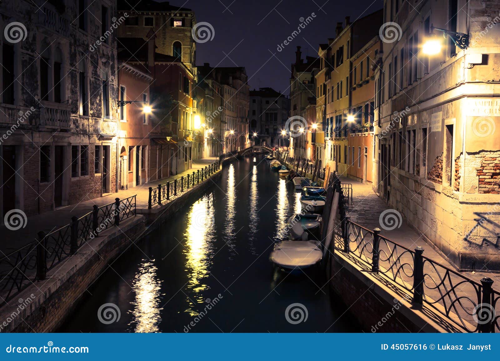 View into a Small Canal in Venice at Night Stock Photo - Image of ...