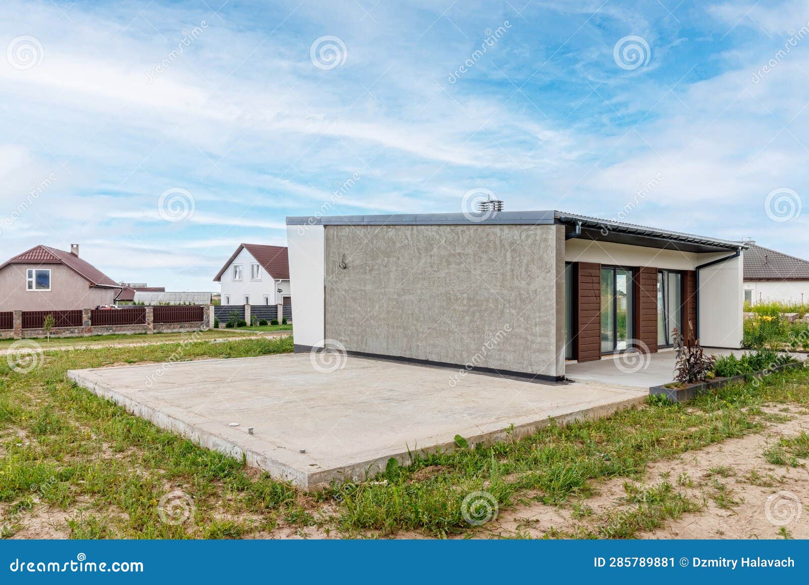 View of a Small Modern House Immediately after Construction. Step House ...
