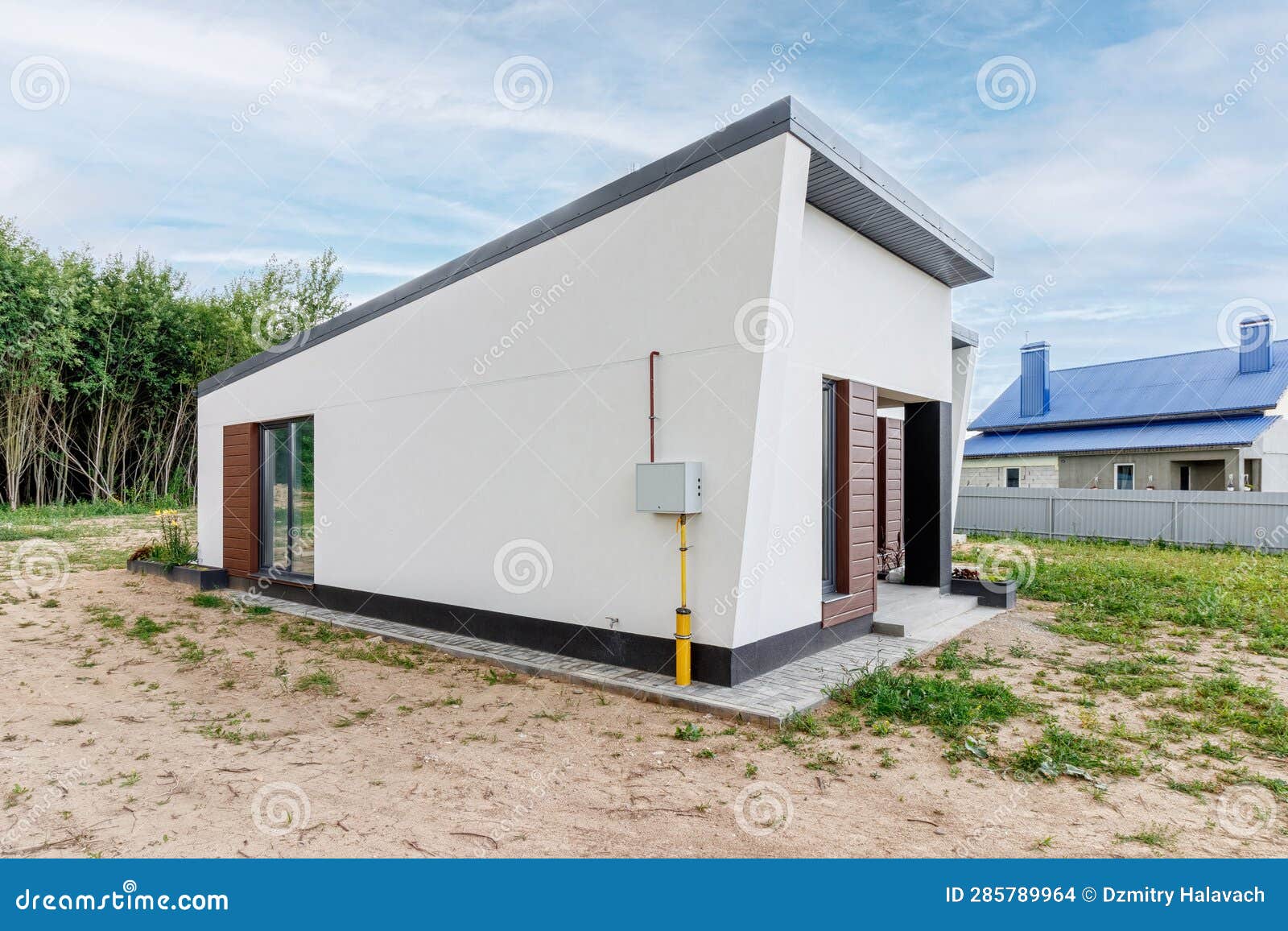 View of a Small Modern House Immediately after Construction. Step House ...
