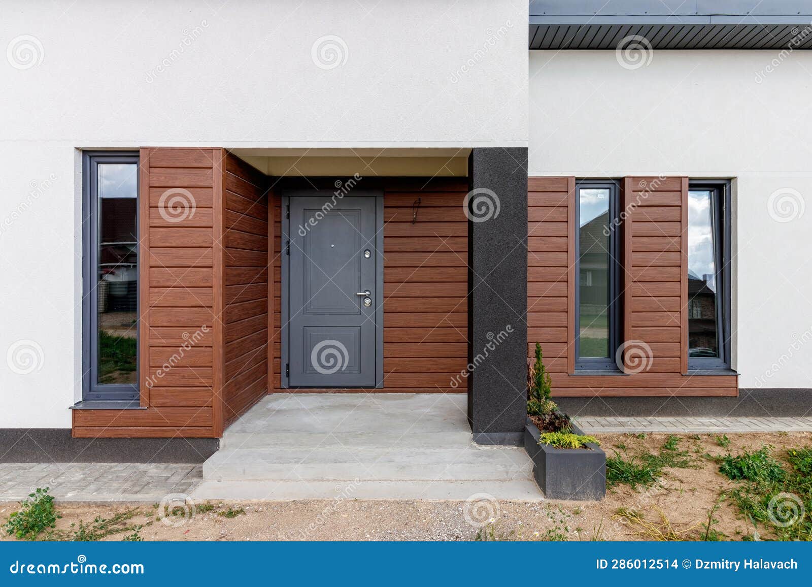 View of a Small Modern House Immediately after Construction. Step House ...