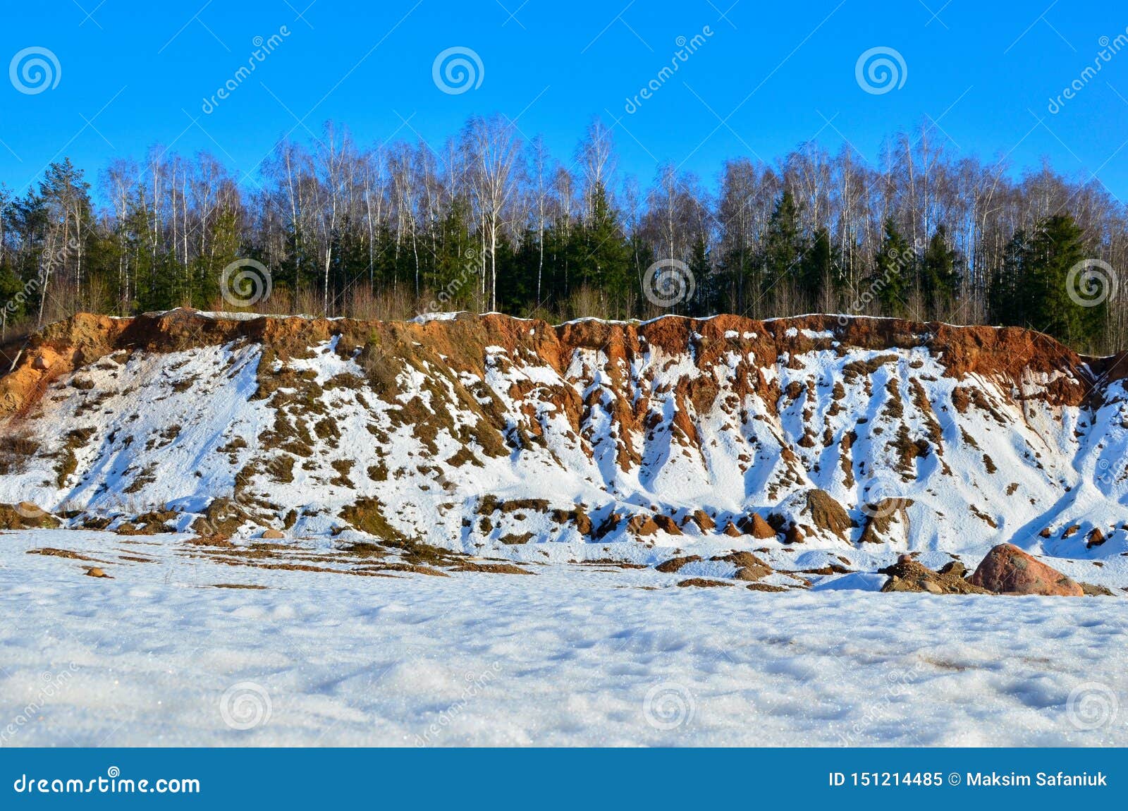 View of the Small Mountains in the Open-pit with Pines and Spruces in ...