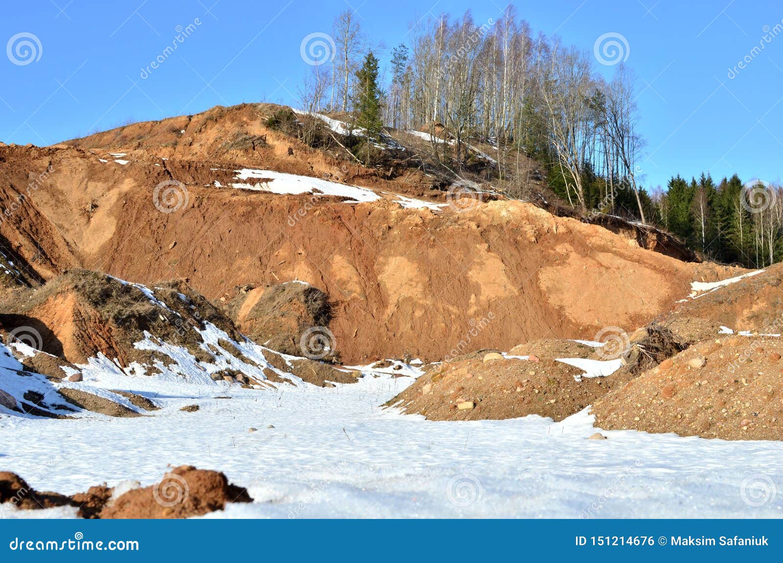 View of the Small Mountains in the Open-pit with Pines and Spruces in ...