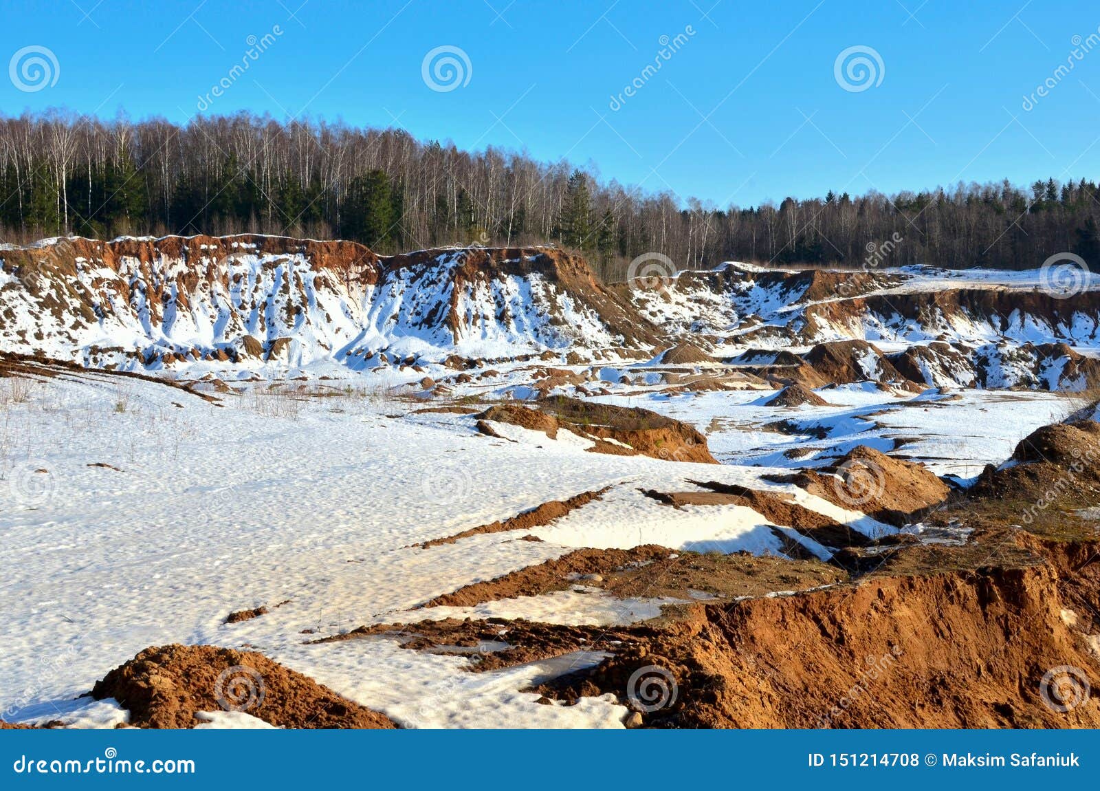 View of the Small Mountains in the Open-pit with Pines and Spruces in ...