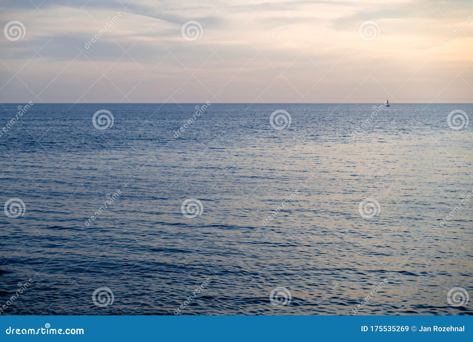 View of a Small Sailboat on the Open Sea Horizon Stock Image - Image of ...