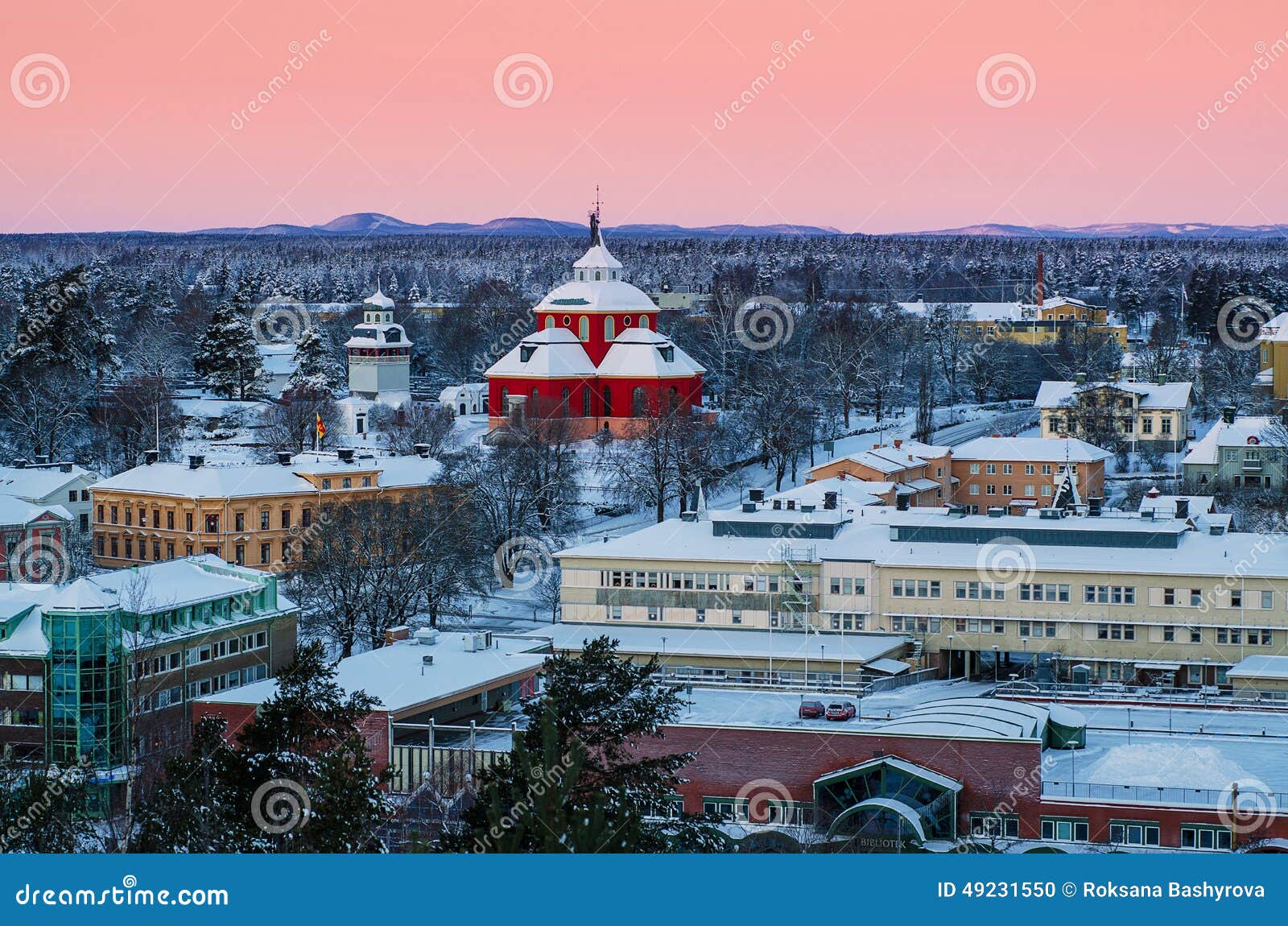 View of small swedish town stock photo. Image of downtown - 49231550