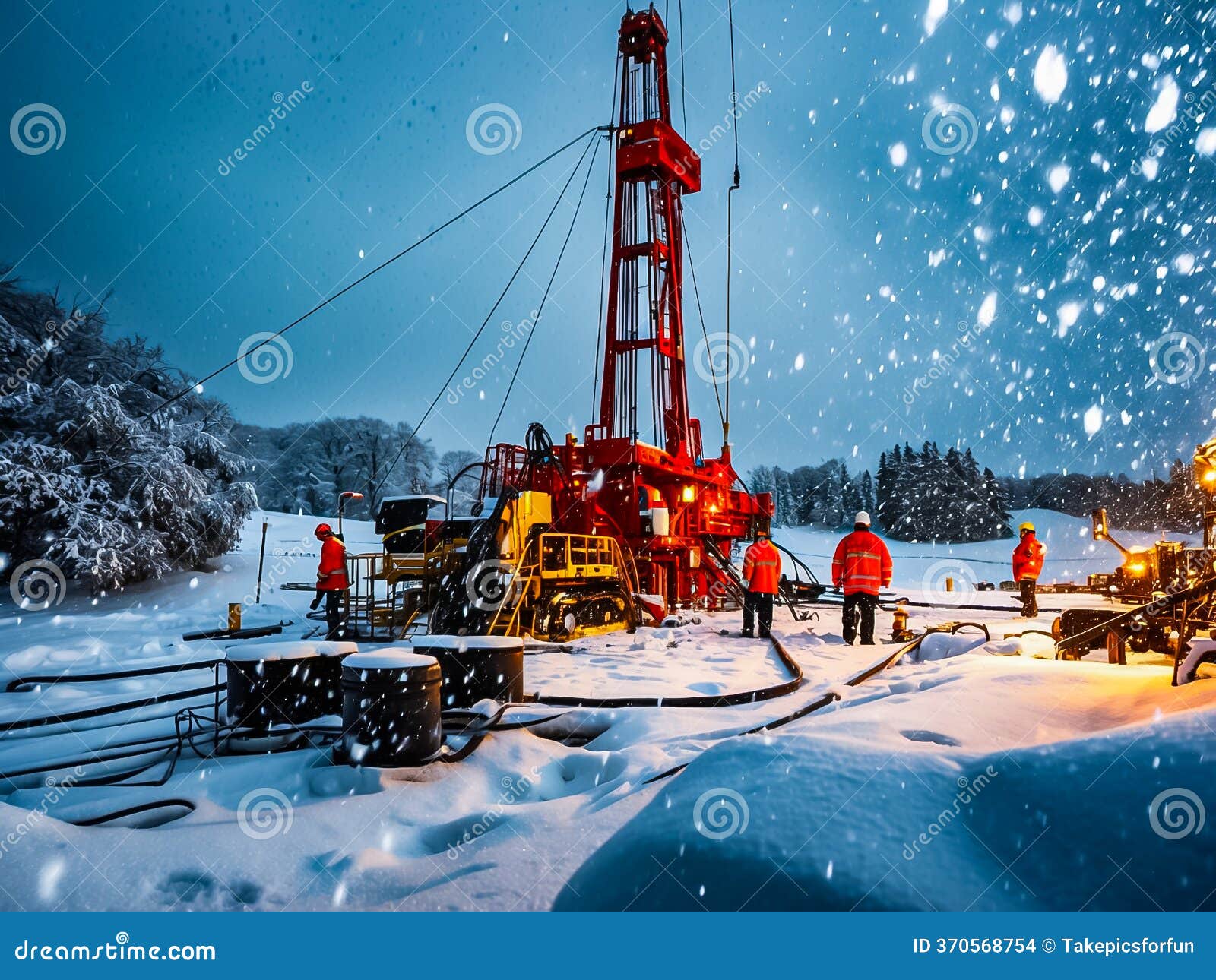 View Of The Onshore Oil And Gass Drilling Rig With Workers In Sunny Day ...