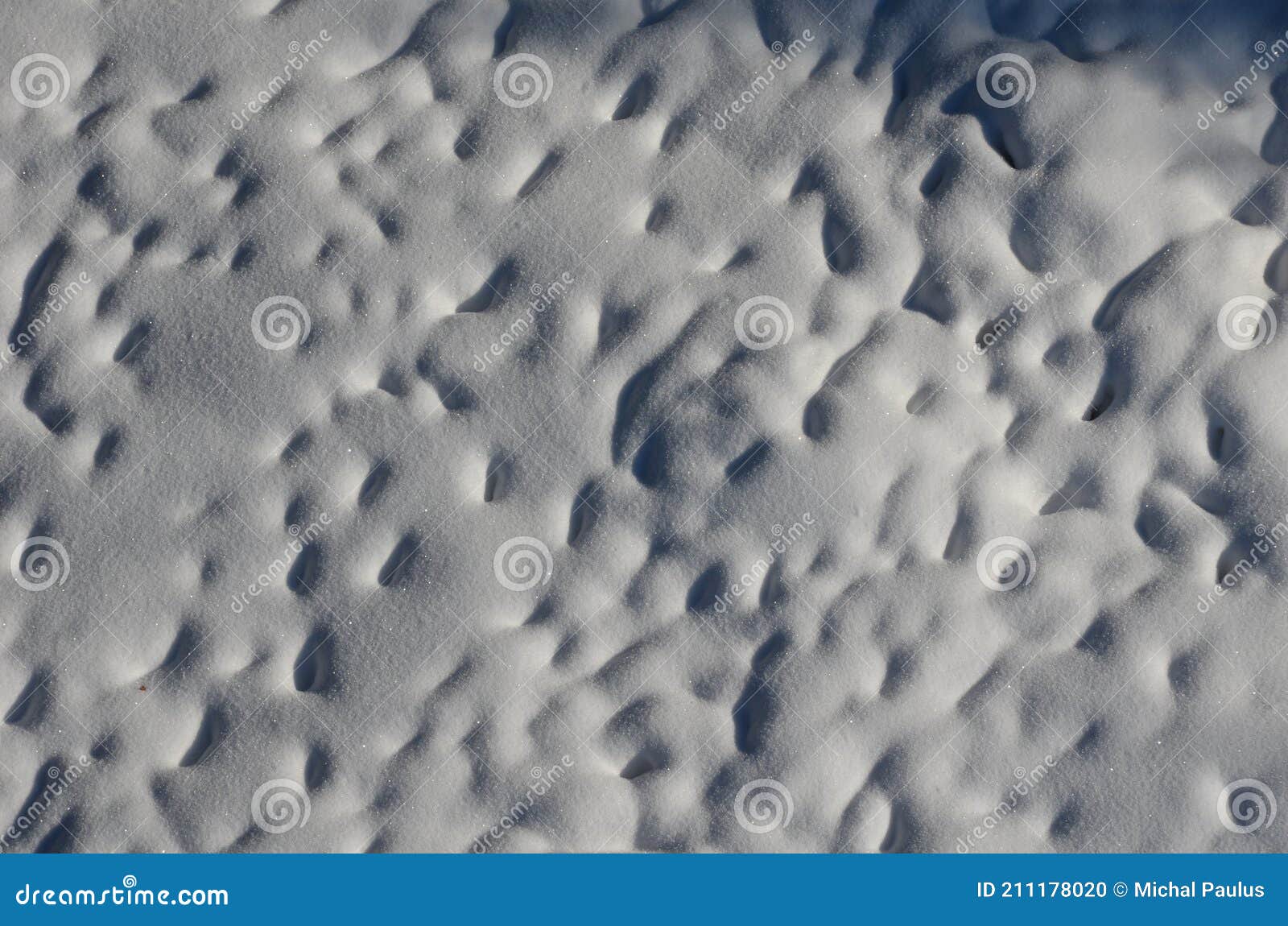 View of a Snowy Meadow with Long Snowy Human Footprints. Drone View ...