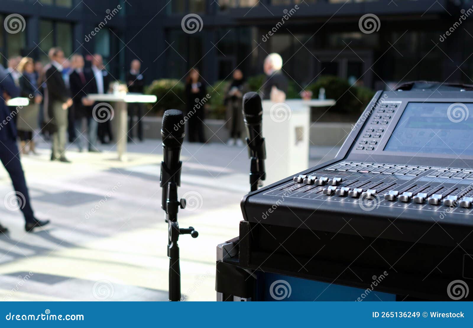 View of a Sound System Controller with Microphones at an Outdoor Event ...