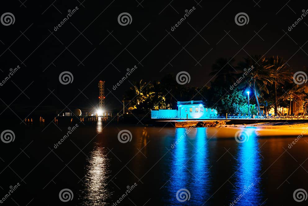 View from the Southernmost Point at Night, in Key West, Florida. Stock ...