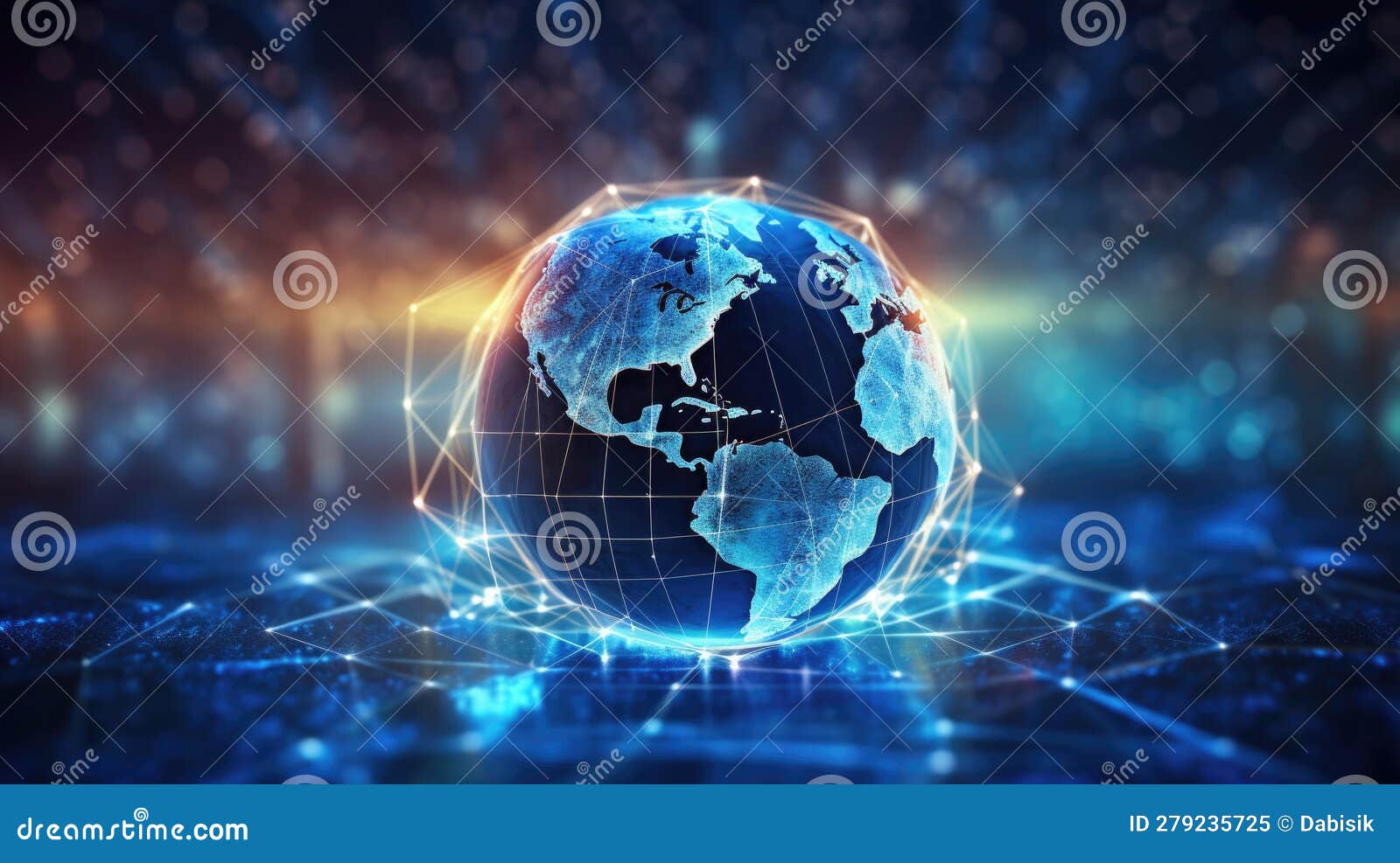 Planet with Glowing Connection Lines Around it. Global Network ...