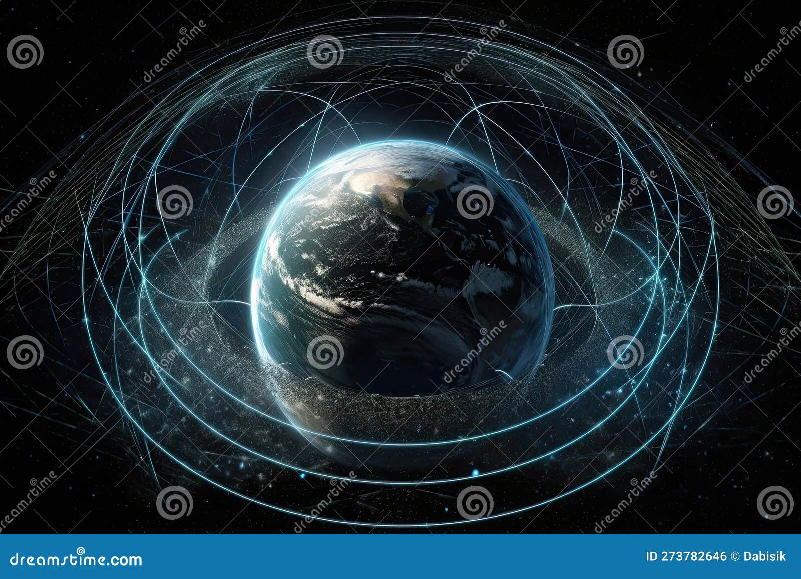 View from Space on Planet Earth with Satellites Orbits Around it ...