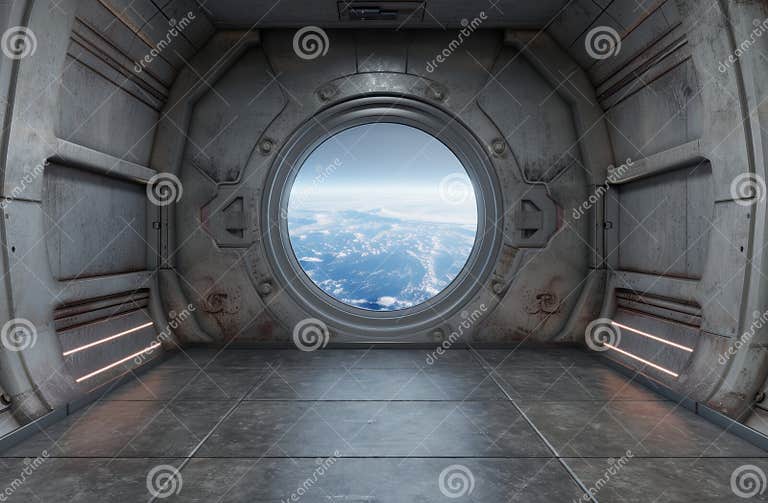 View from Spacecraft Window Overlooking Earth Stock Illustration ...