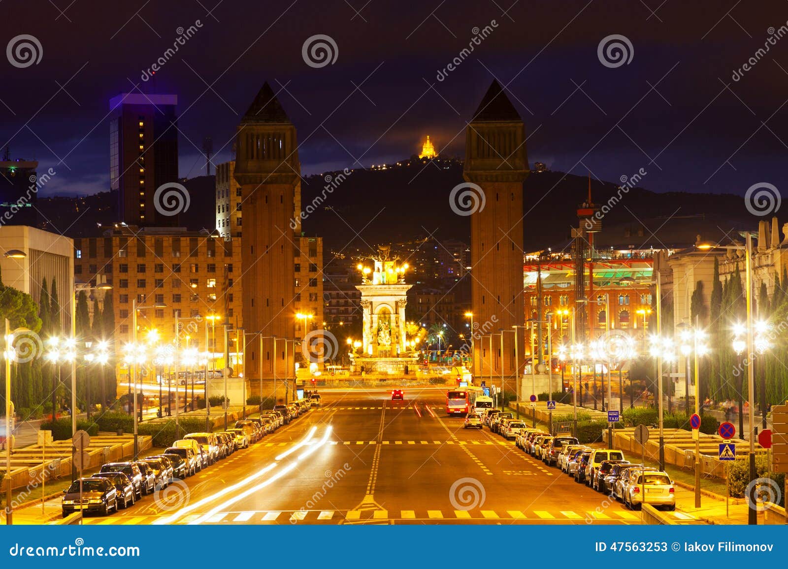 View of Spain Square at Barcelona in Twilight Stock Image - Image of ...