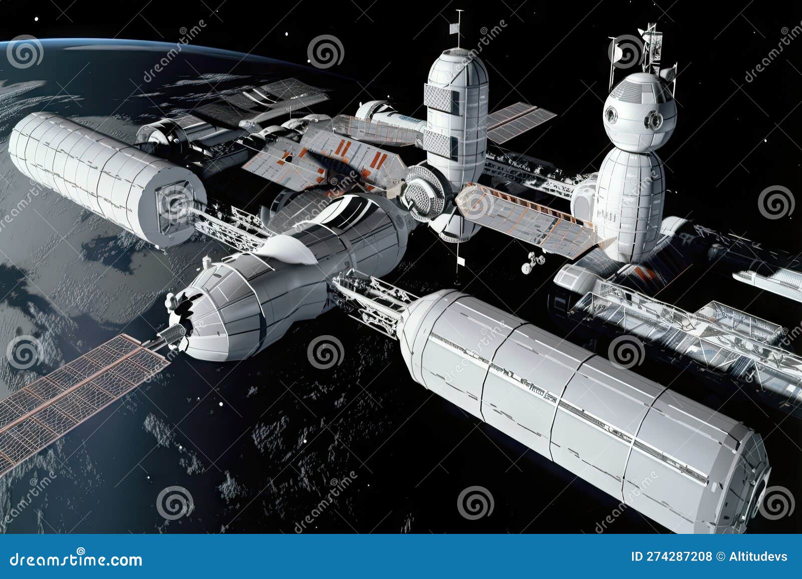 A View of a Sprawling Space Station, with Shuttlecraft and Other ...