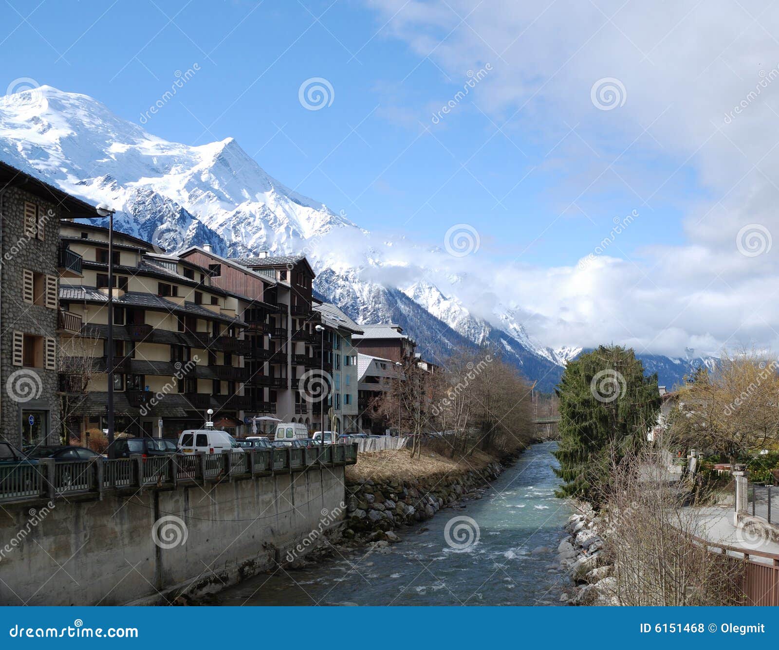 View of Spring Chamonix with Mountain River Stock Photo - Image of mont ...