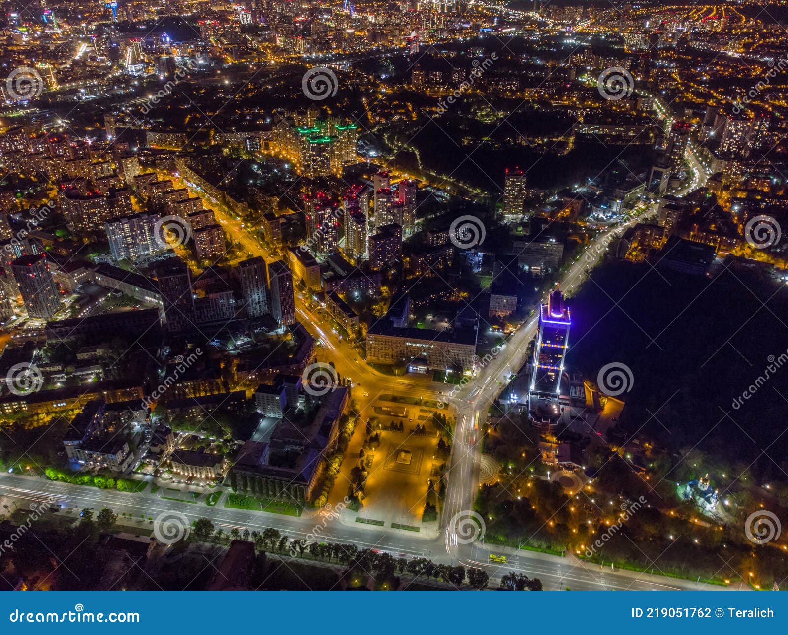 VIew of Square Intersection at the Night City Scape Stock Photo - Image ...