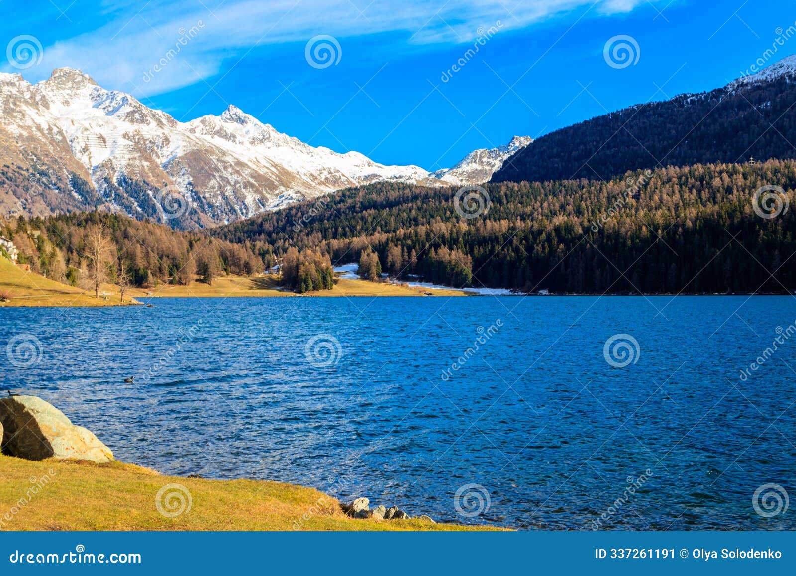View of St. Moritz Lake in Graubunden Canton, Switzerland Stock Image ...