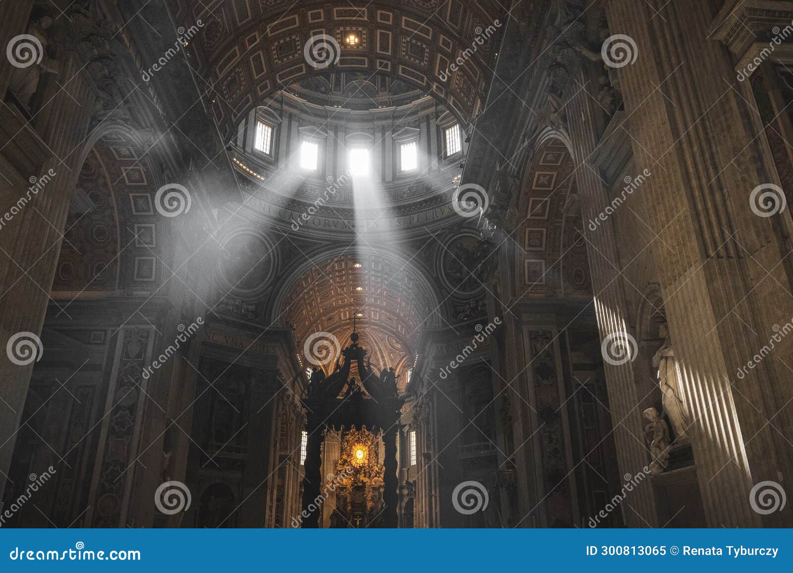 View of St. Peter Basilica Interior with Rays of Light Falling on Altar ...