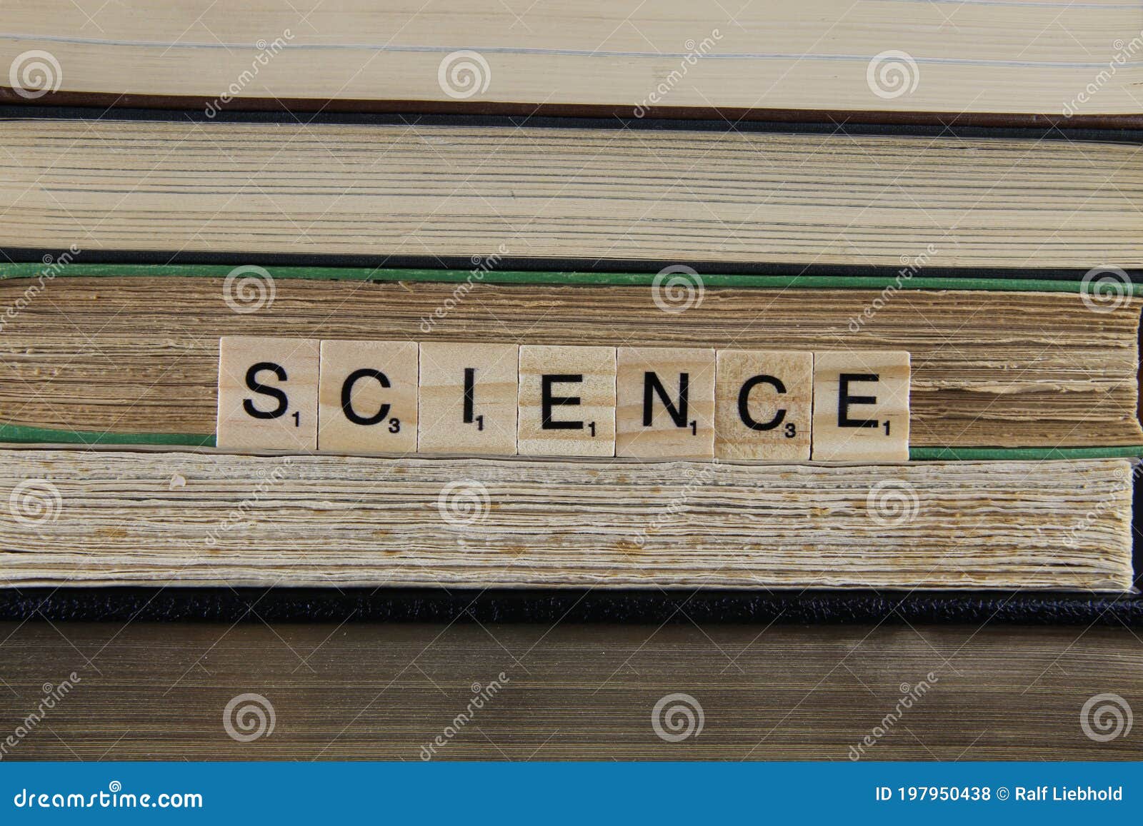 View on Stacked Old Books with Word Science Focus on Center Editorial ...