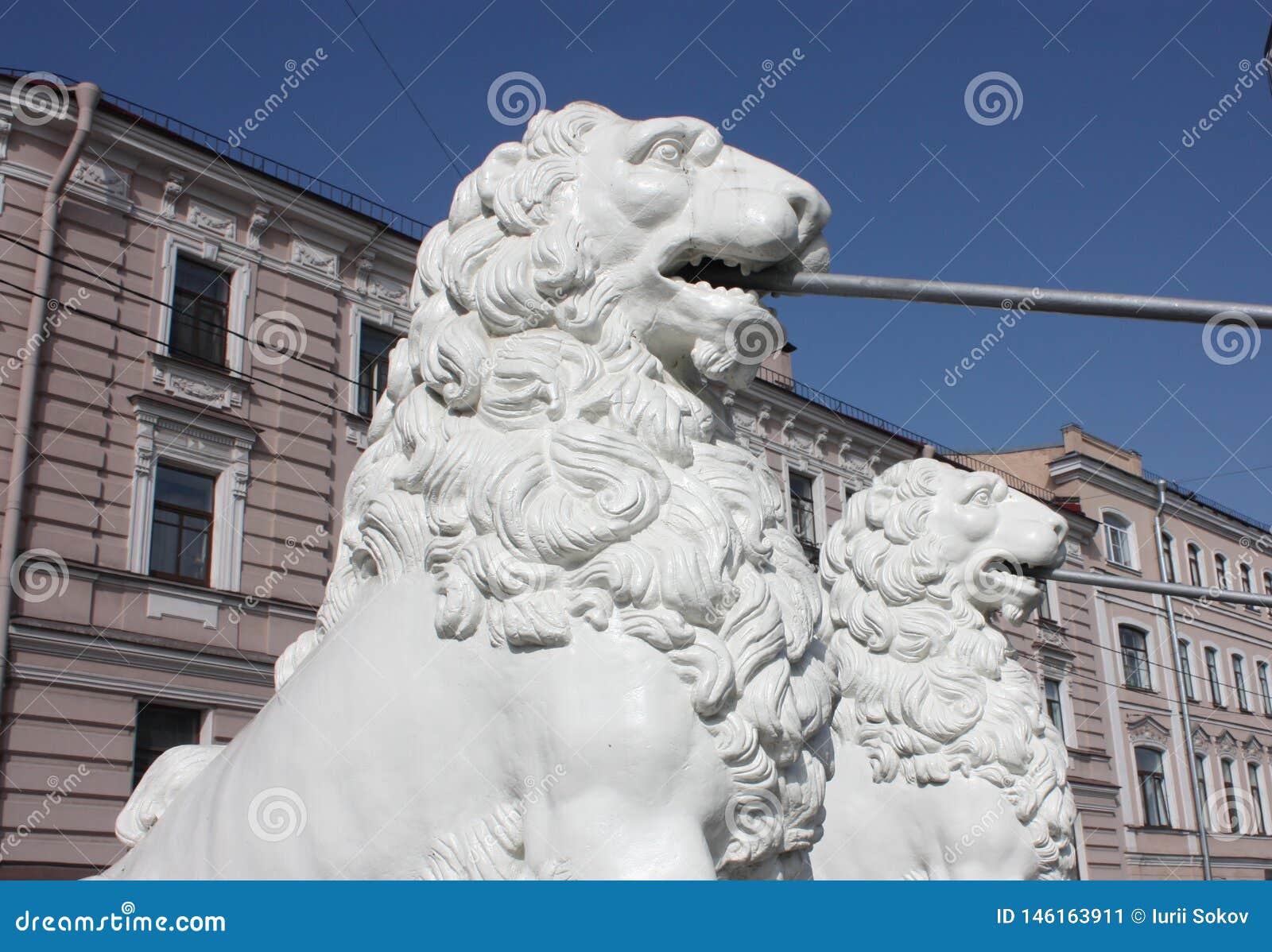 View of the Statues of Lions and the Facade of the Building Stock Image ...