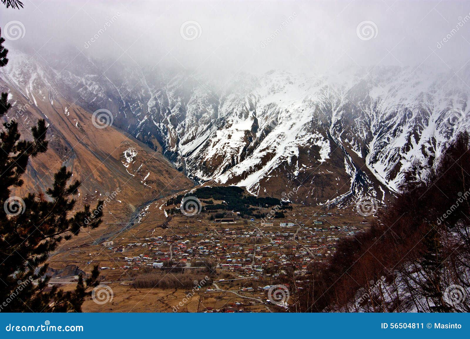 View of Stepantsminda stock image. Image of village, travel - 56504811