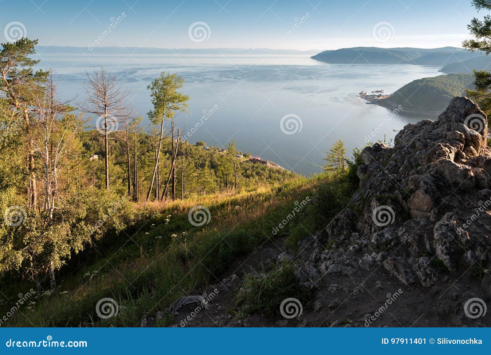 View from the Stone of Chersky on Lake Baikal Stock Image - Image of ...
