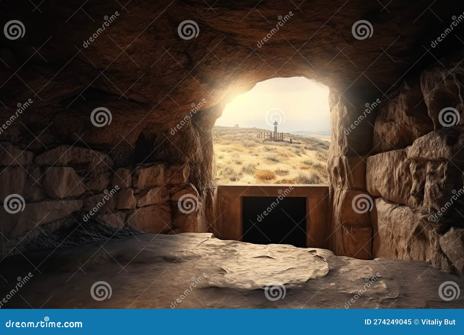 View from the Stone Inhabited Cave with Underground Exit on the Natural ...