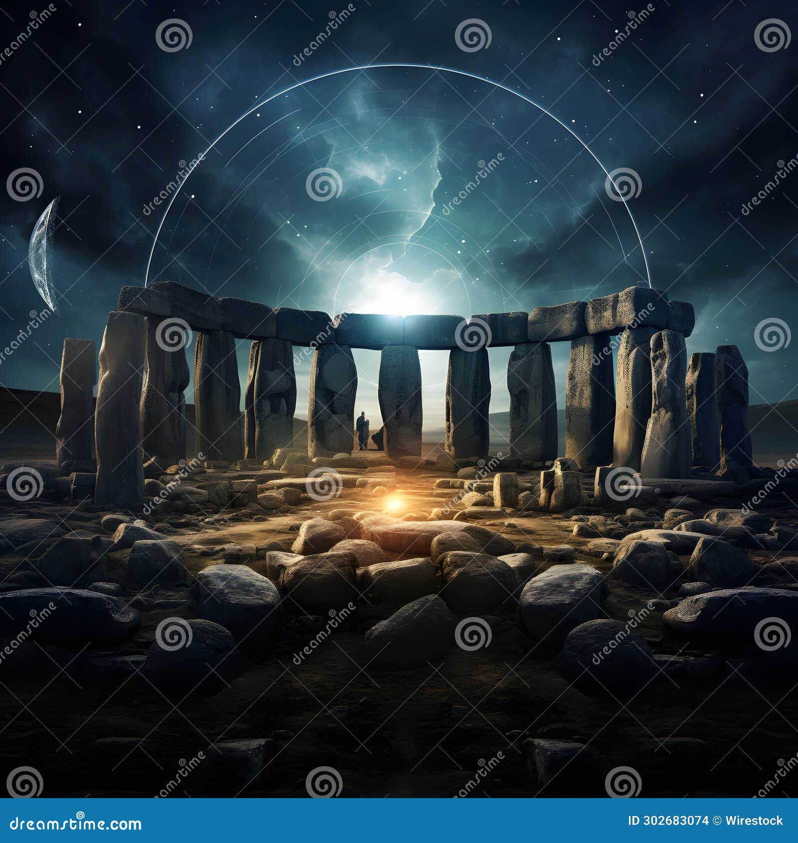 View of Stonehenge Modified As a Quantum Teleportation Hub. AI-generated Stock Illustration ...