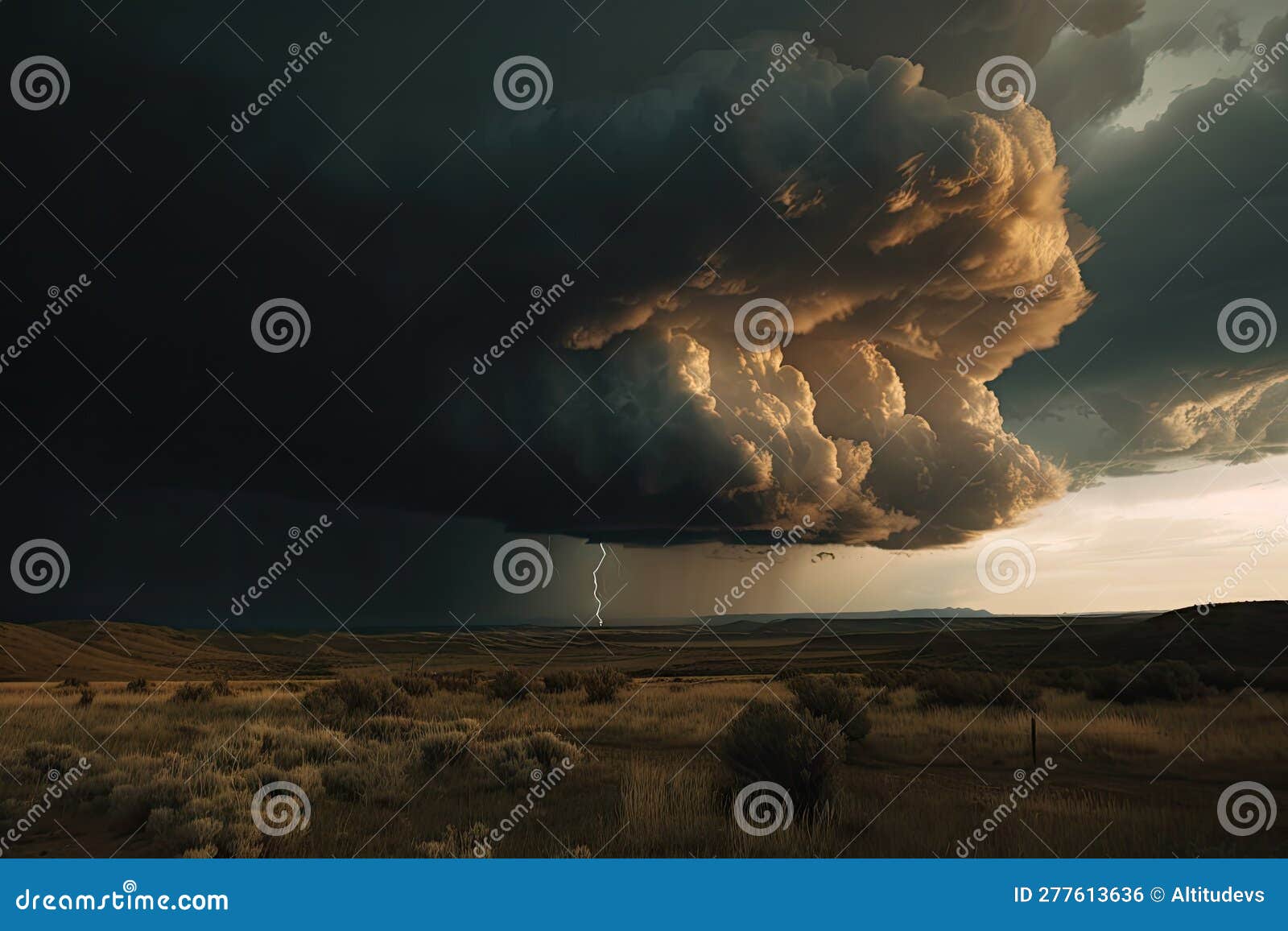 View of Storm Cloud with Lighting and Thunder Visible, in Dramatic ...