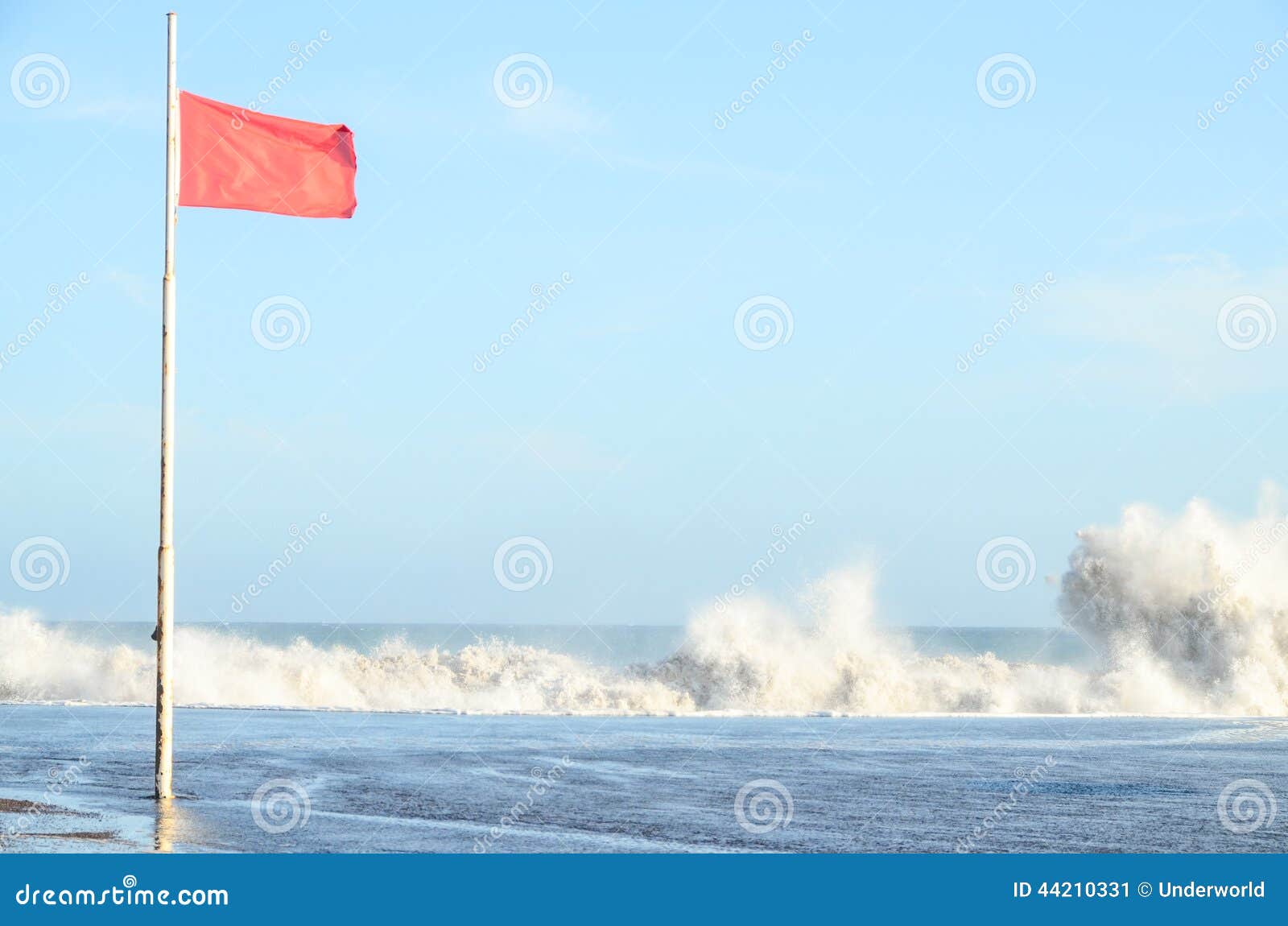 View of Storm Seascape and Red Flag Stock Image - Image of danger, flag ...
