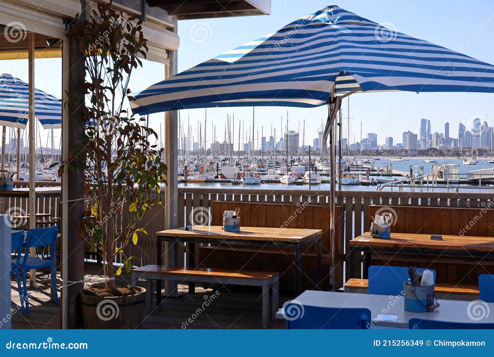 View of a Street Cafe and Melbourne City Stock Image - Image of cafe ...