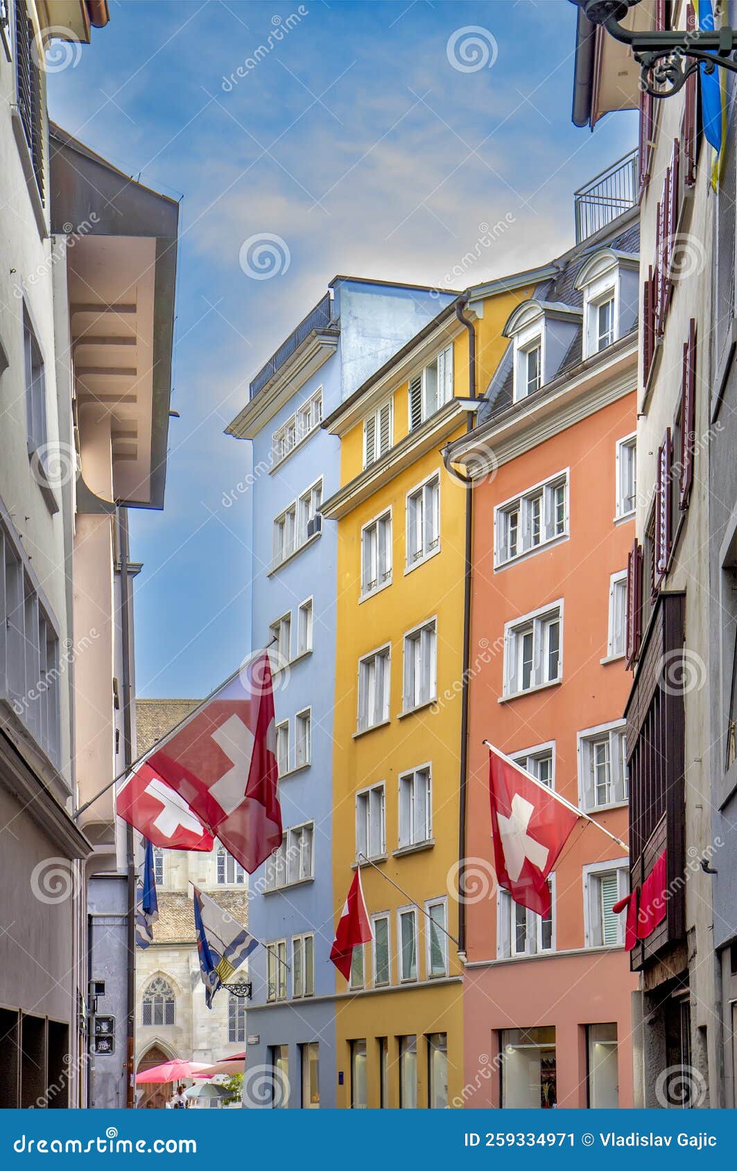 View of the Street in Zurich, Swiss Stock Image - Image of summer ...