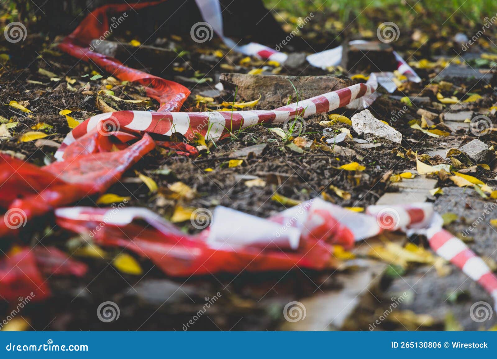 View of Stripped Warning Tape on the Ground at Fall Stock Photo - Image ...