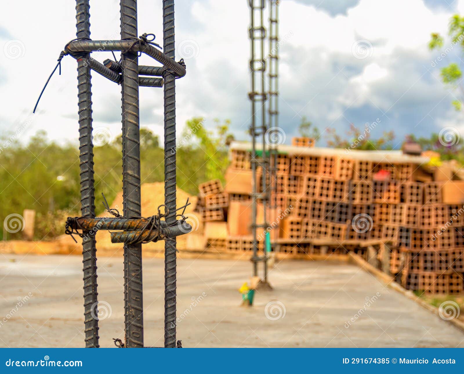 View of the Structural Iron Rods for the Concrete Columns of a Rural ...