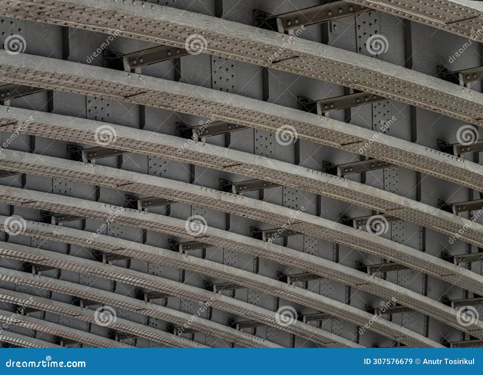 View of Structure and Beams Under the Curved Steel Bridge Stock Image ...
