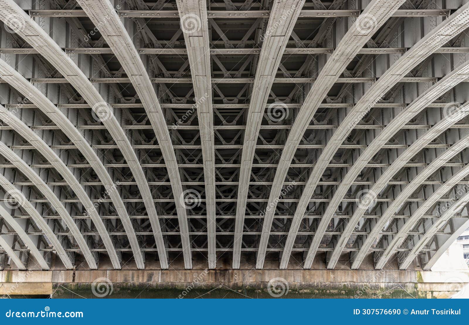 View of Structure and Beams Under the Curved Steel Bridge Stock Photo ...