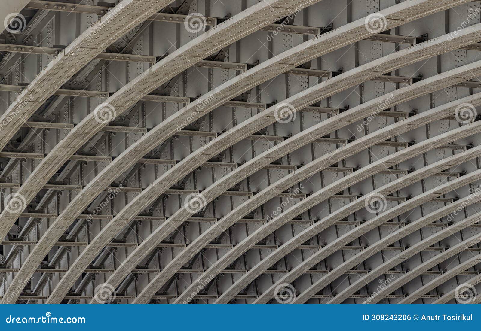View of Structure and Beams Under the Curved Steel Bridge Stock Photo ...
