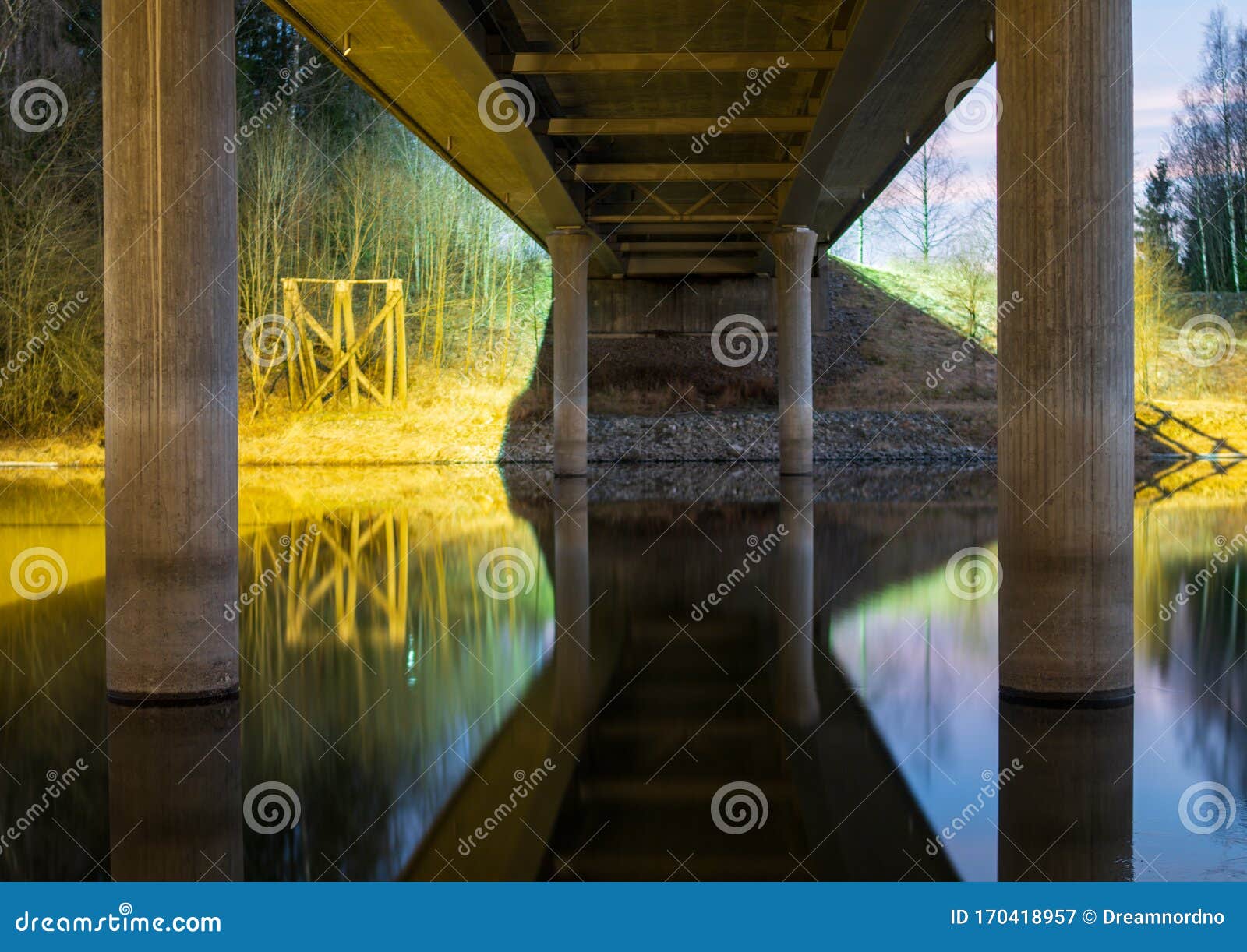 View of the Structure Under the Bridge at Night Stock Image - Image of ...