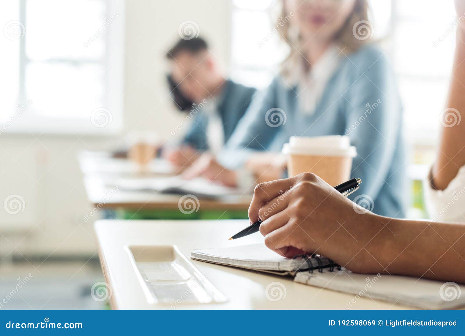 View of Student with Pen and Notebook in University Stock Image - Image ...