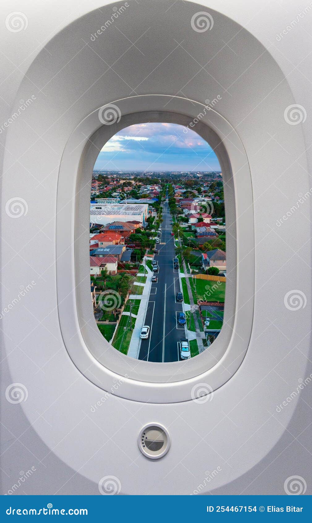 View of Suburban Sydney Australia from Airplane Window Stock Photo ...