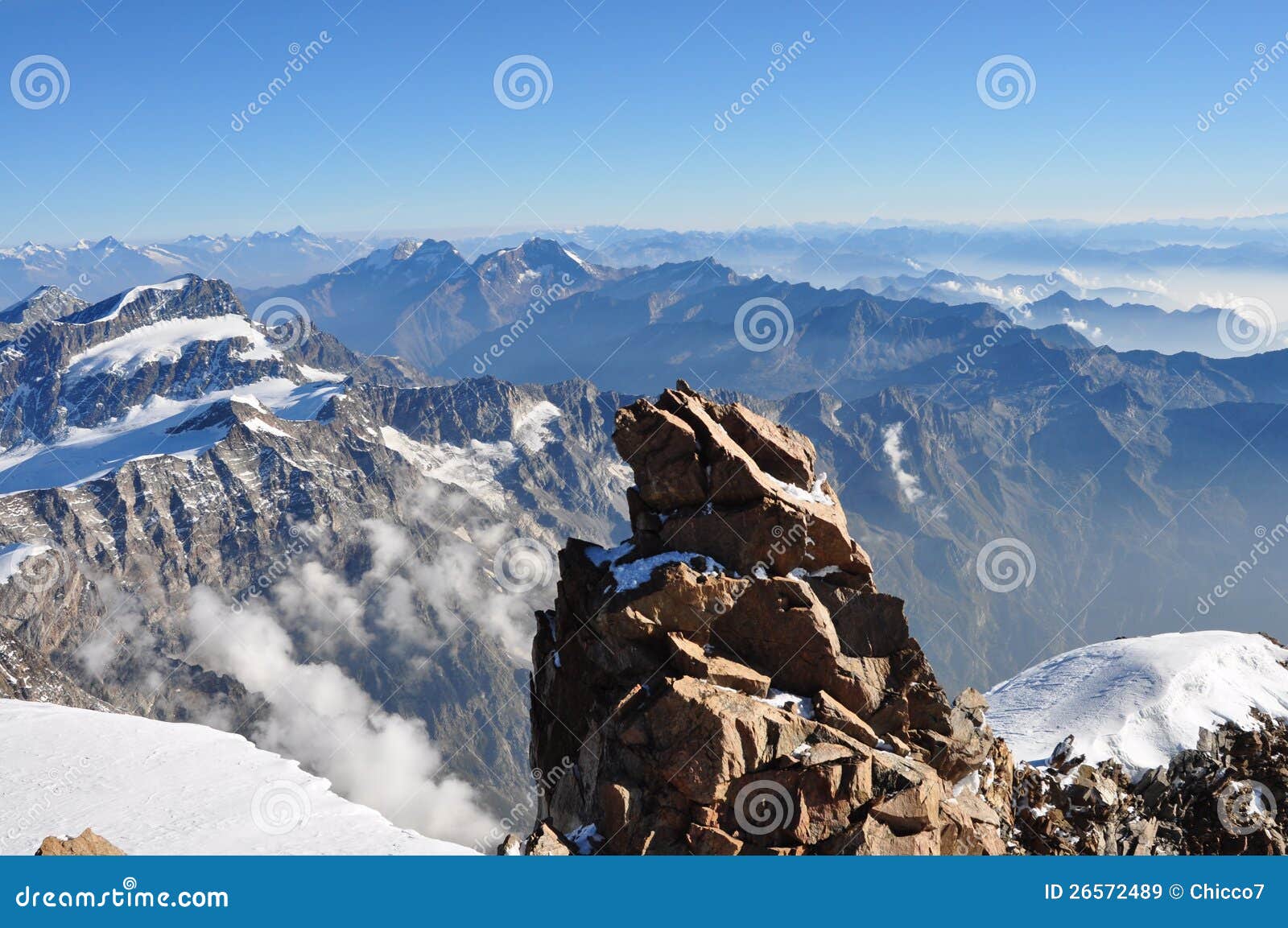 View from the Summit of Mount Rosa Stock Image - Image of cloud, long ...