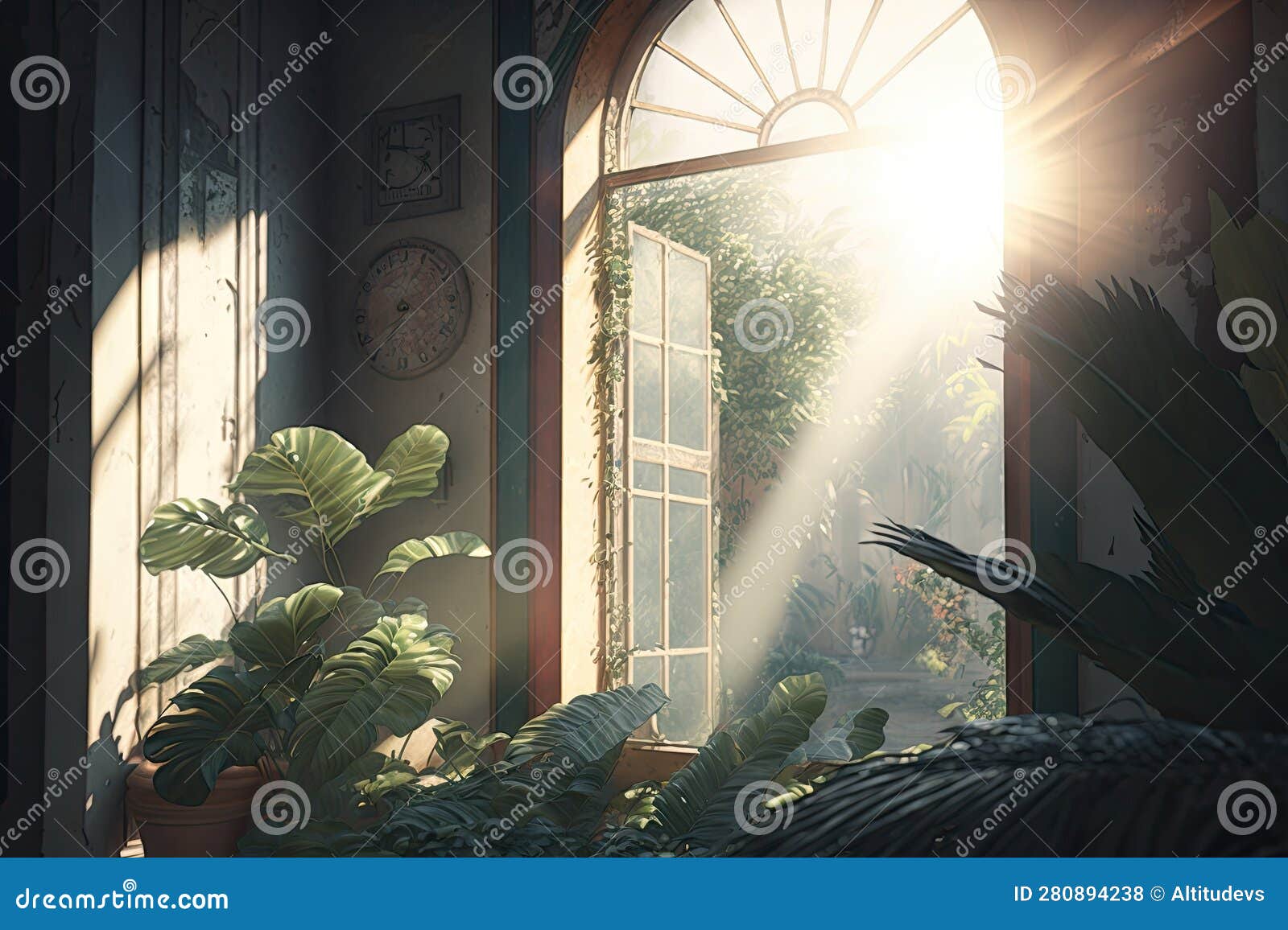 A View of the Sun Rays Shining through a Window, with a Glimpse of ...