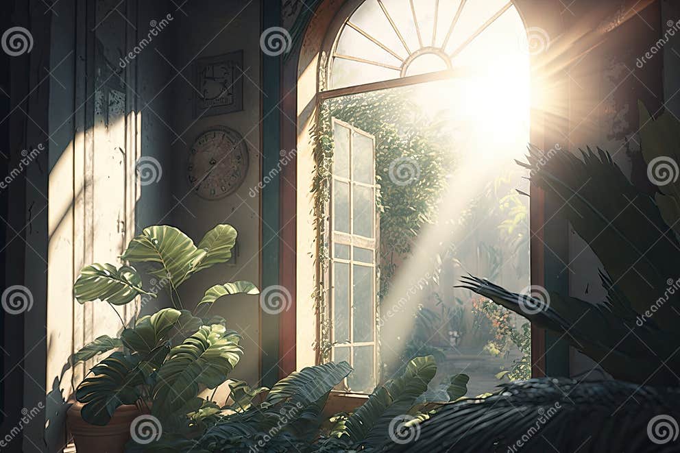 A View of the Sun Rays Shining through a Window, with a Glimpse of ...