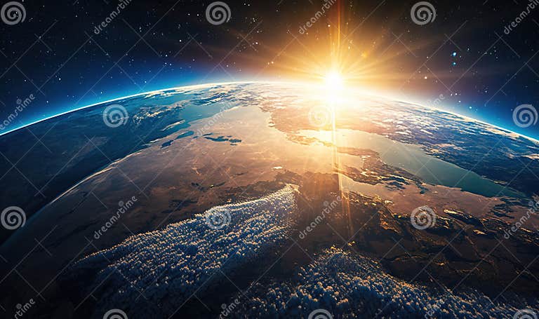 A View of the Sun Rising Over the Earth from Space Stock Image - Image ...