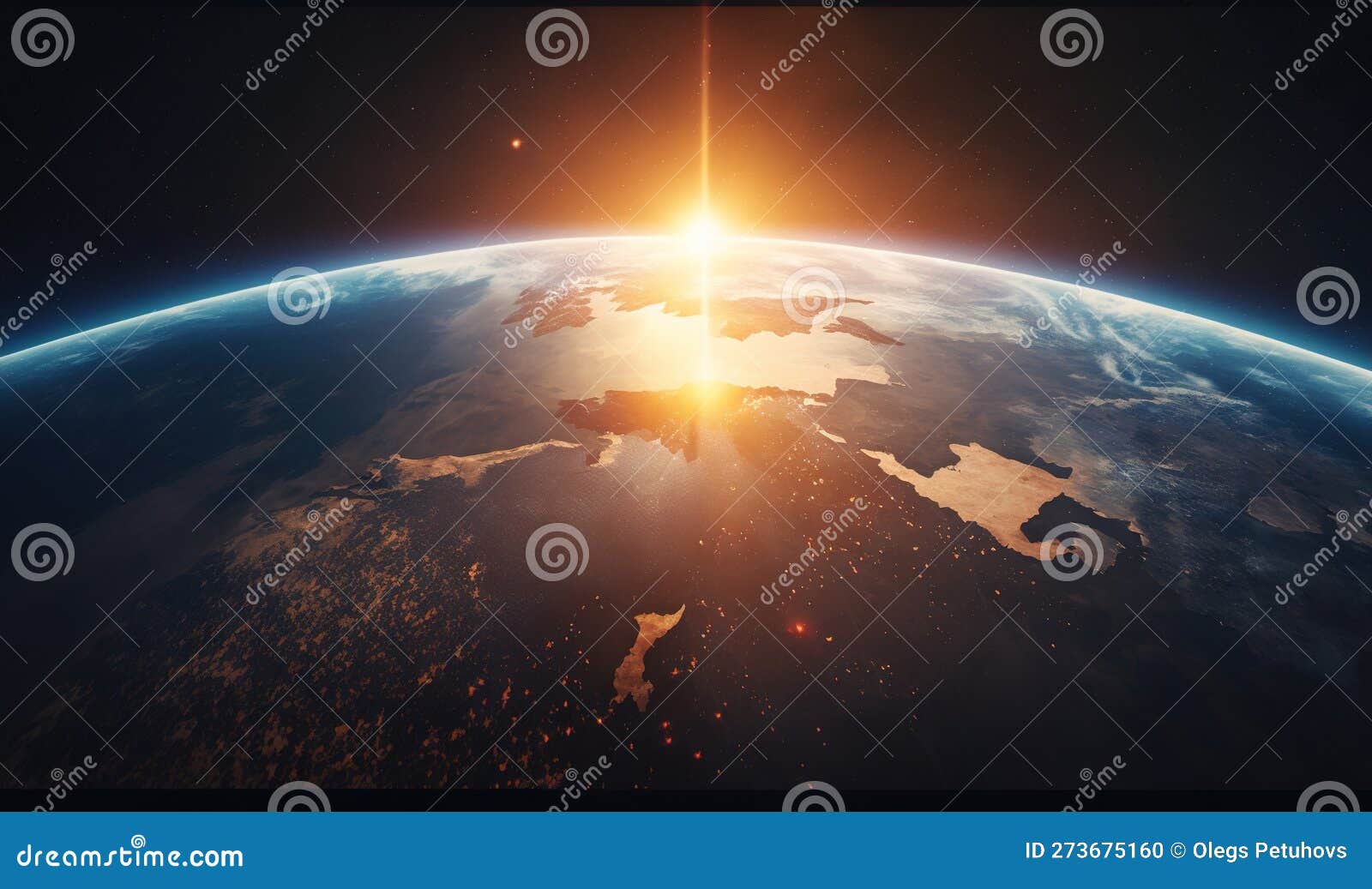 A View of the Sun Rising Over the Earth from Space Stock Illustration ...